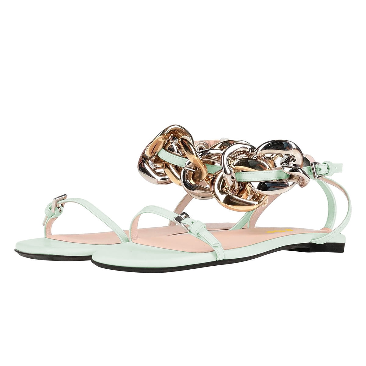 FSJ Women Graceful Flat Sandals Open Toe Thin Strap Gold Chain Ankle ...