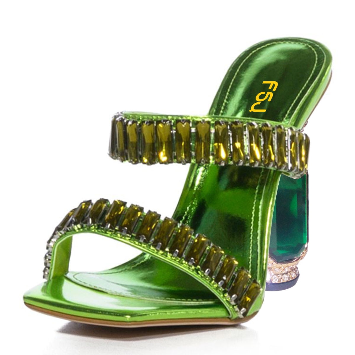 FSJ Women Graceful Rhinestone Double Strap Slide Sandals Slip On Square ...