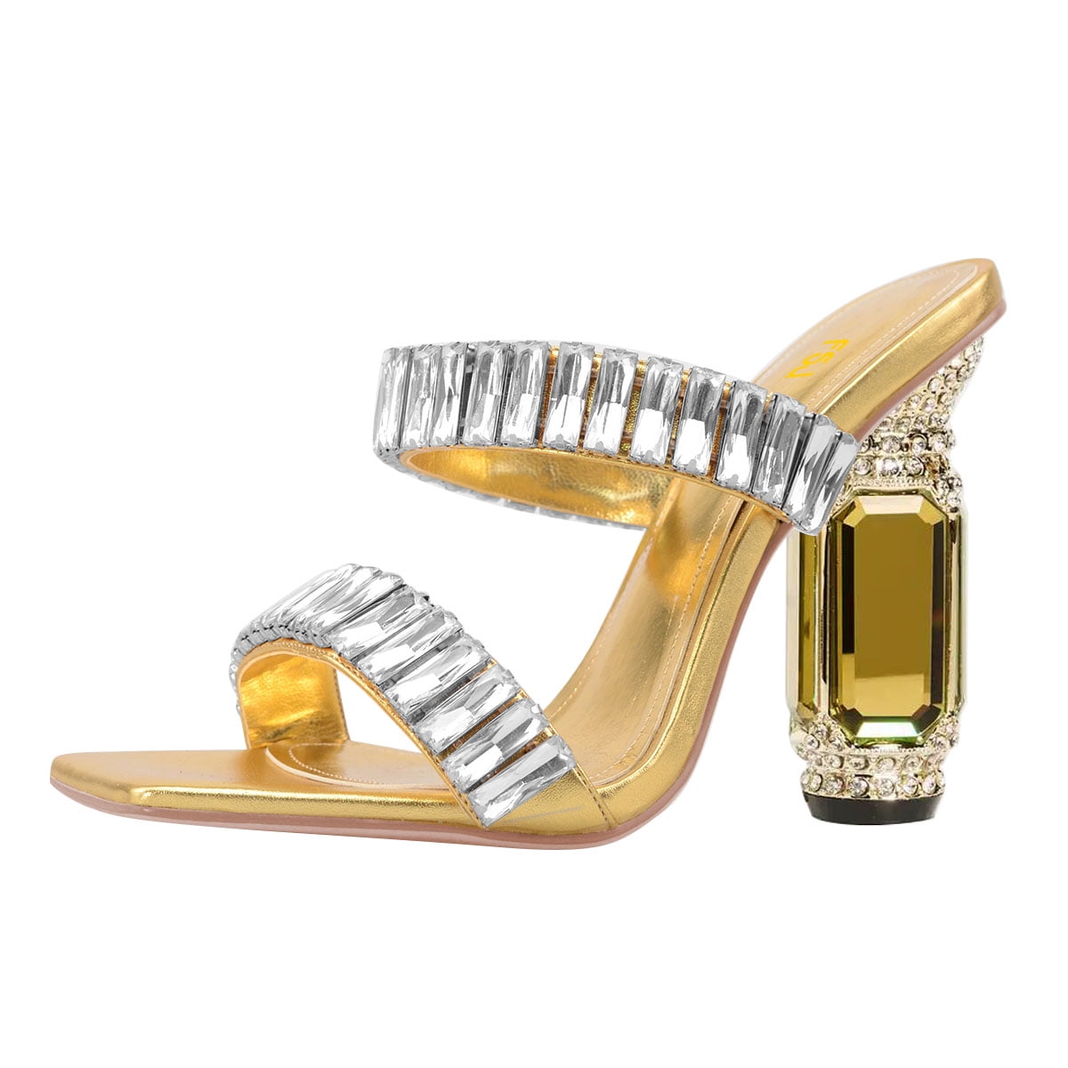 FSJ Women Graceful Rhinestone Double Strap Slide Sandals Slip On Square ...