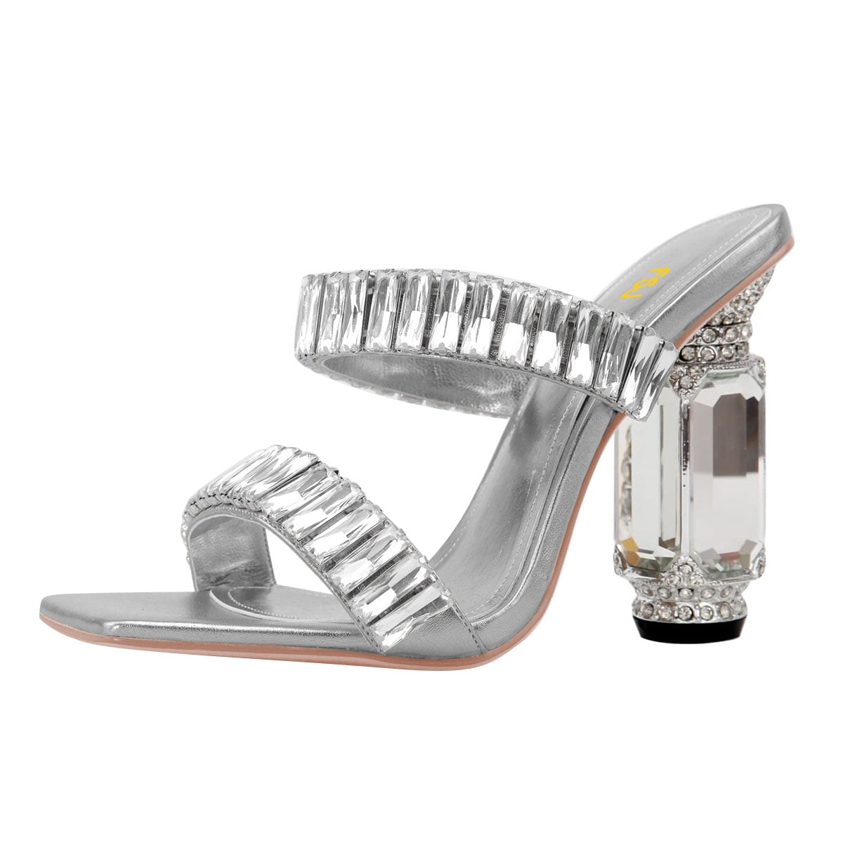 FSJ Women Graceful Rhinestone Double Strap Slide Sandals Slip On Square ...