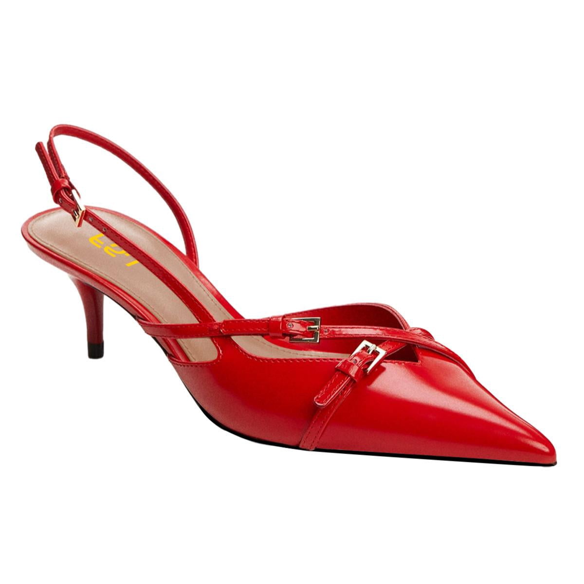 FSJ Women Low Kitten Heel Closed Pointed Toe Slingback Pumps ...