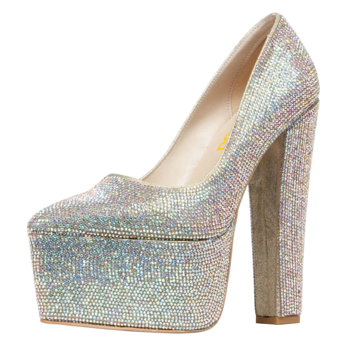 FSJ Women Luxury Sparkly Rhinestone Embellished Chunky Block High Heel ...