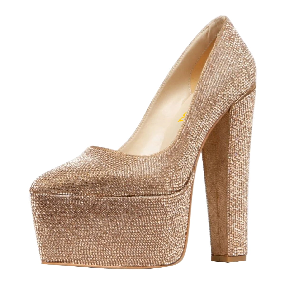 FSJ Women Luxury Sparkly Rhinestone Embellished Chunky Block High Heel ...