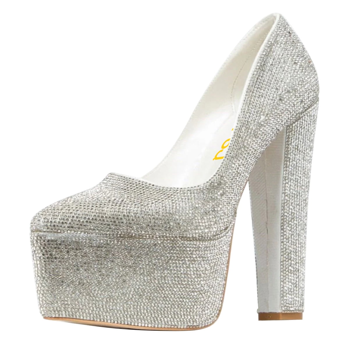 FSJ Women Luxury Sparkly Rhinestone Embellished Chunky Block High Heel ...