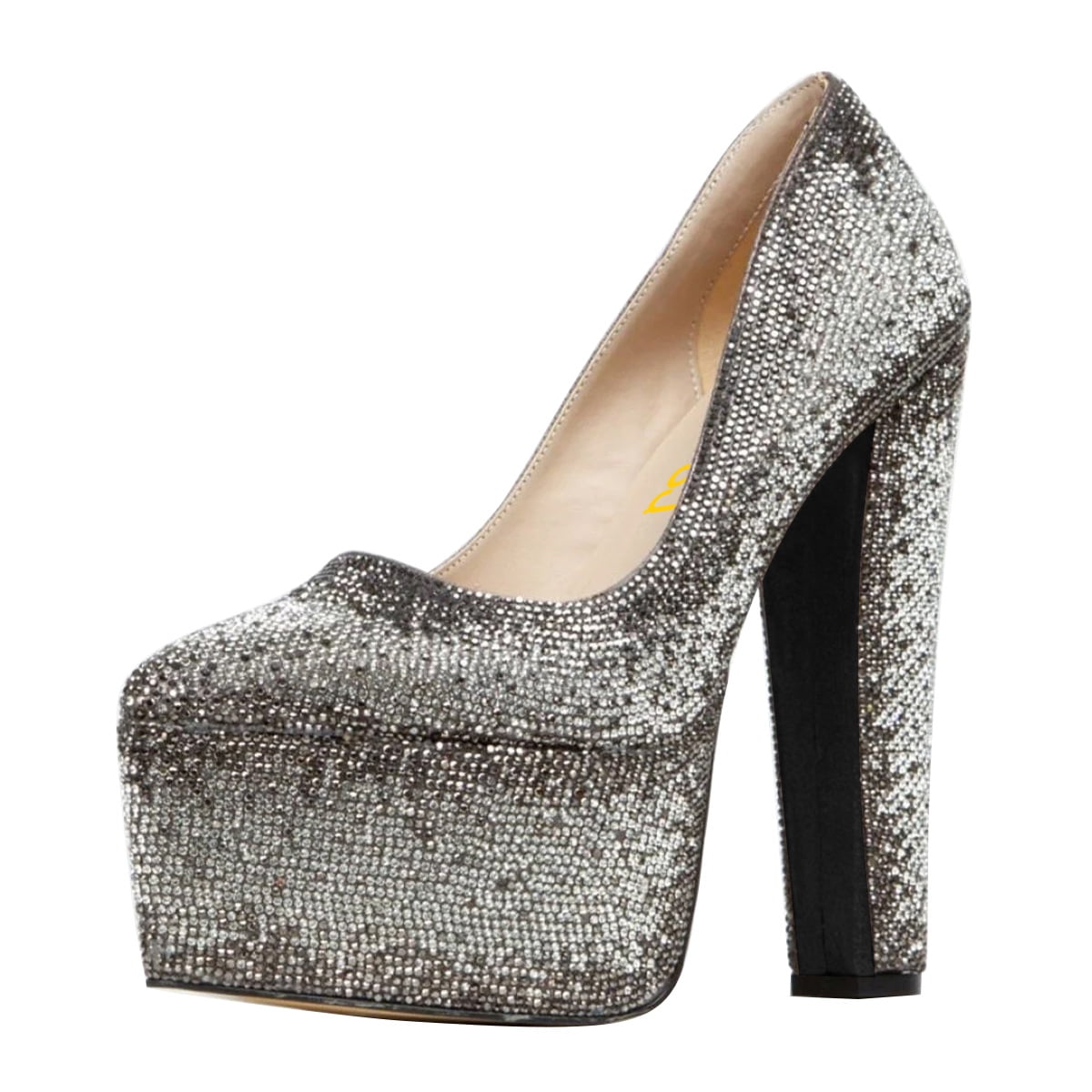 FSJ Women Luxury Sparkly Rhinestone Embellished Chunky Block High Heel ...