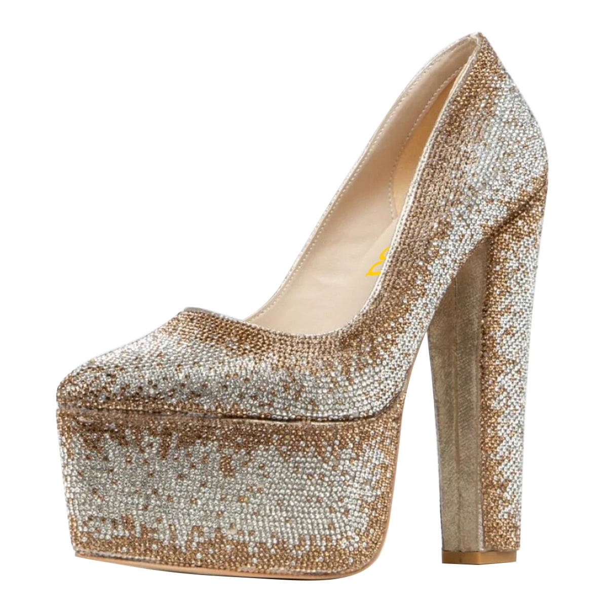FSJ Women Luxury Sparkly Rhinestone Embellished Chunky Block High Heel ...