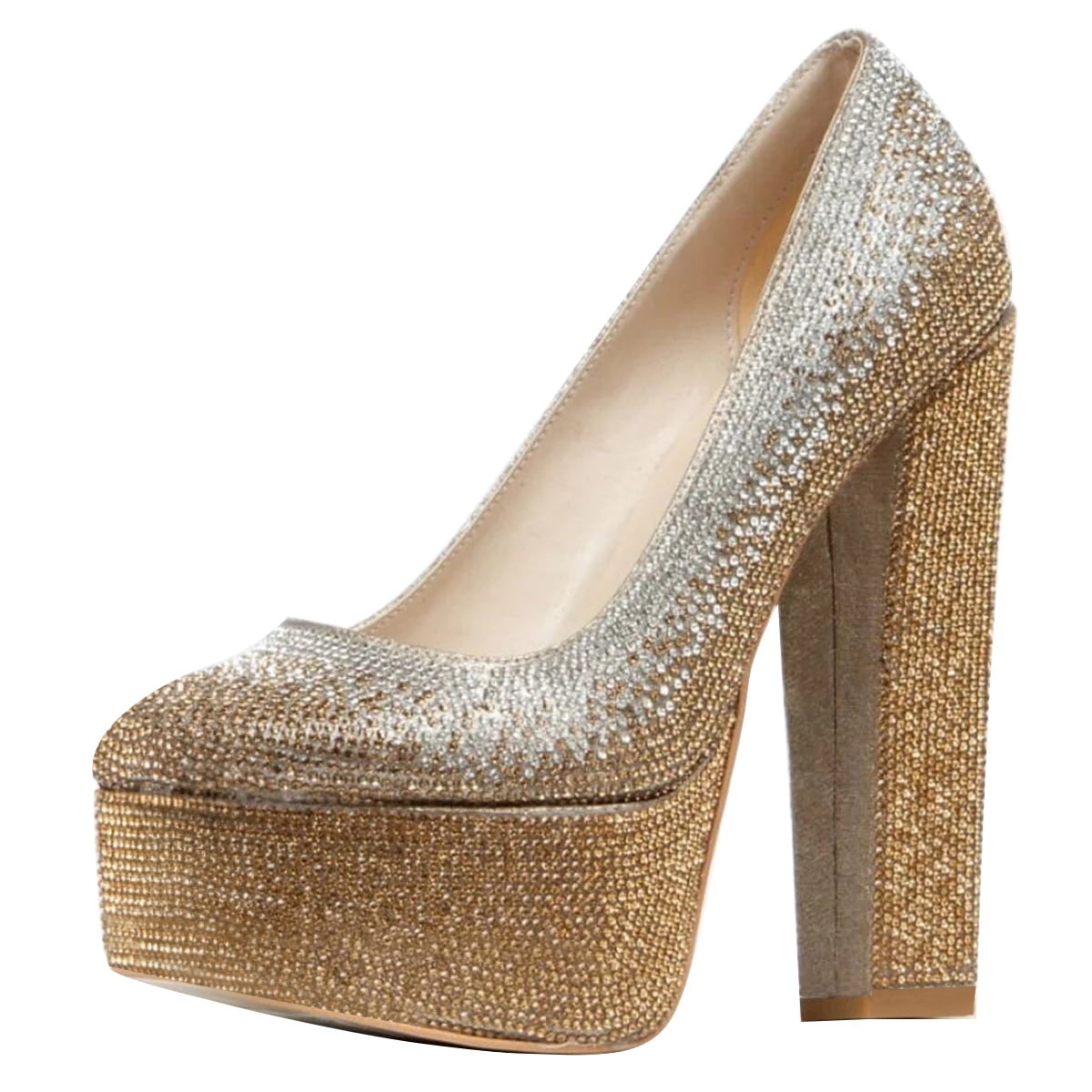 FSJ Women Luxury Sparkly Rhinestone Embellished Chunky Block High Heel ...