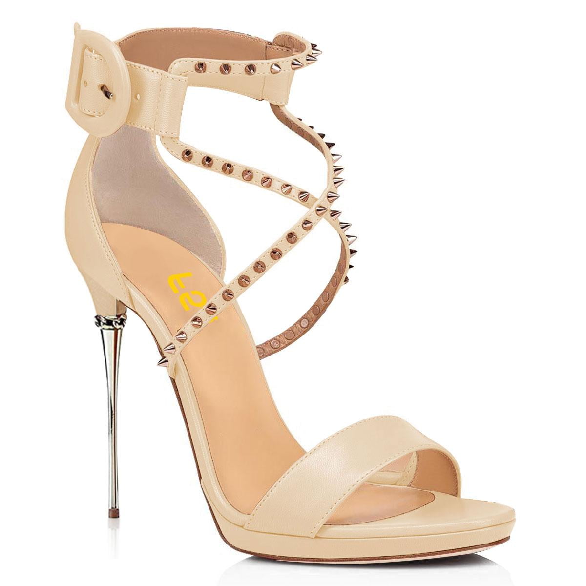 FSJ Women Open Round Toe Rivets Sandals Cross Strap Metallic Stiletto ...