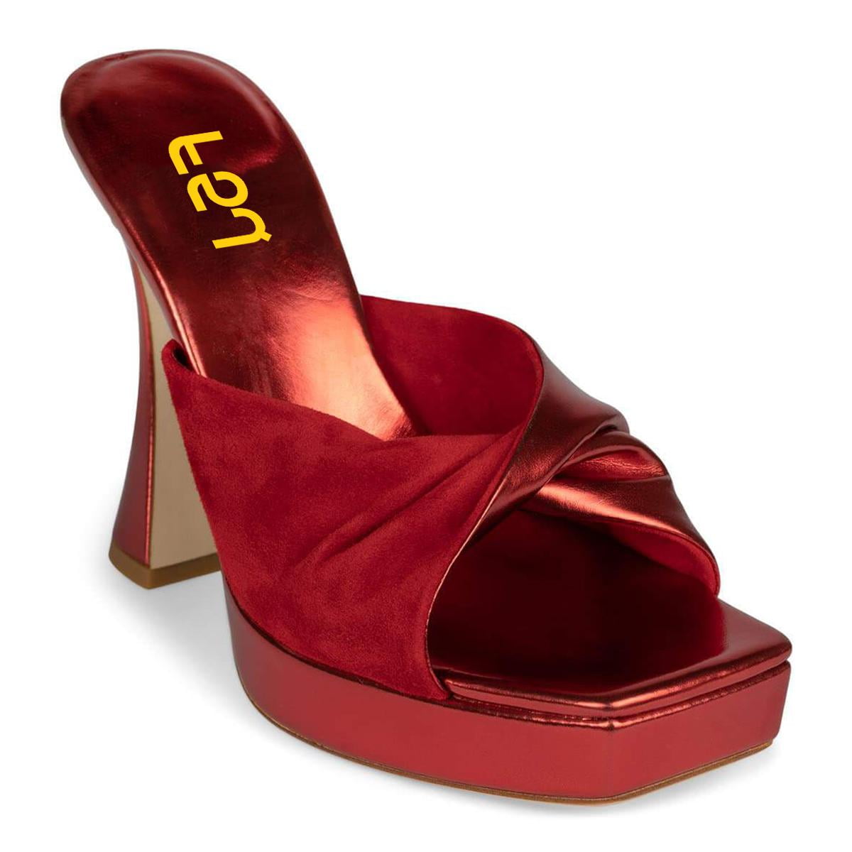 FSJ Women Open Square Toe Bow Mules Platform Slip on Chunky High Heels ...