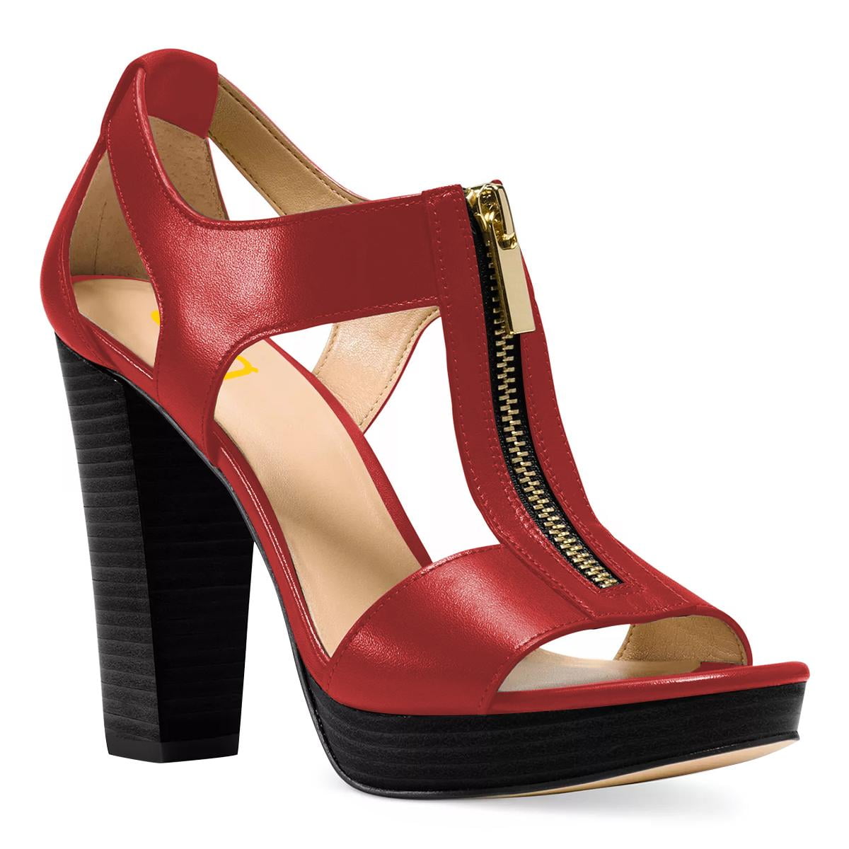 FSJ Women Open Toe Front Zipper Sandals Chunky Stacked High Heel ...