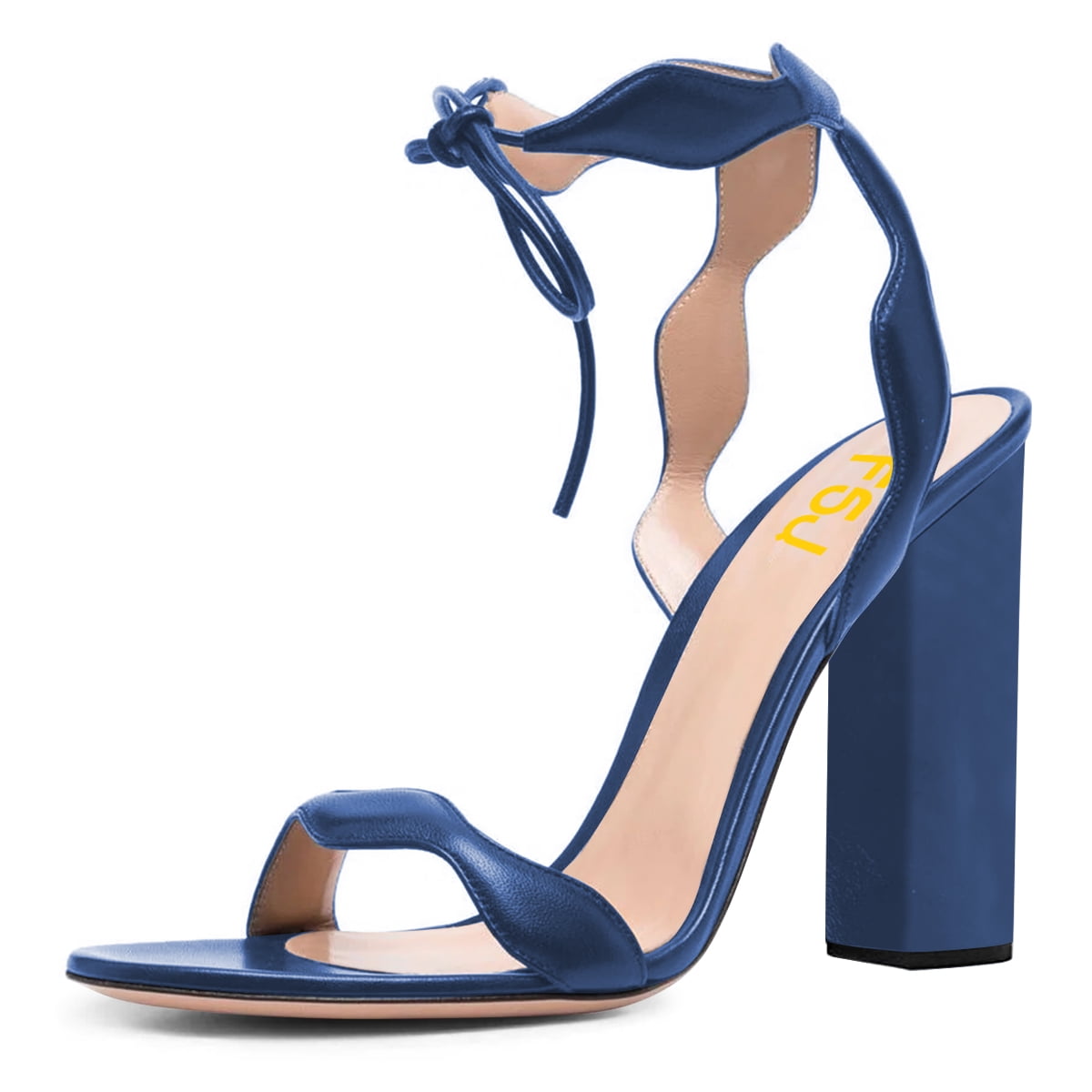 FSJ Women Open Toe Wavy Edge Strappy Sandals Ankle Strap Chunky Block ...