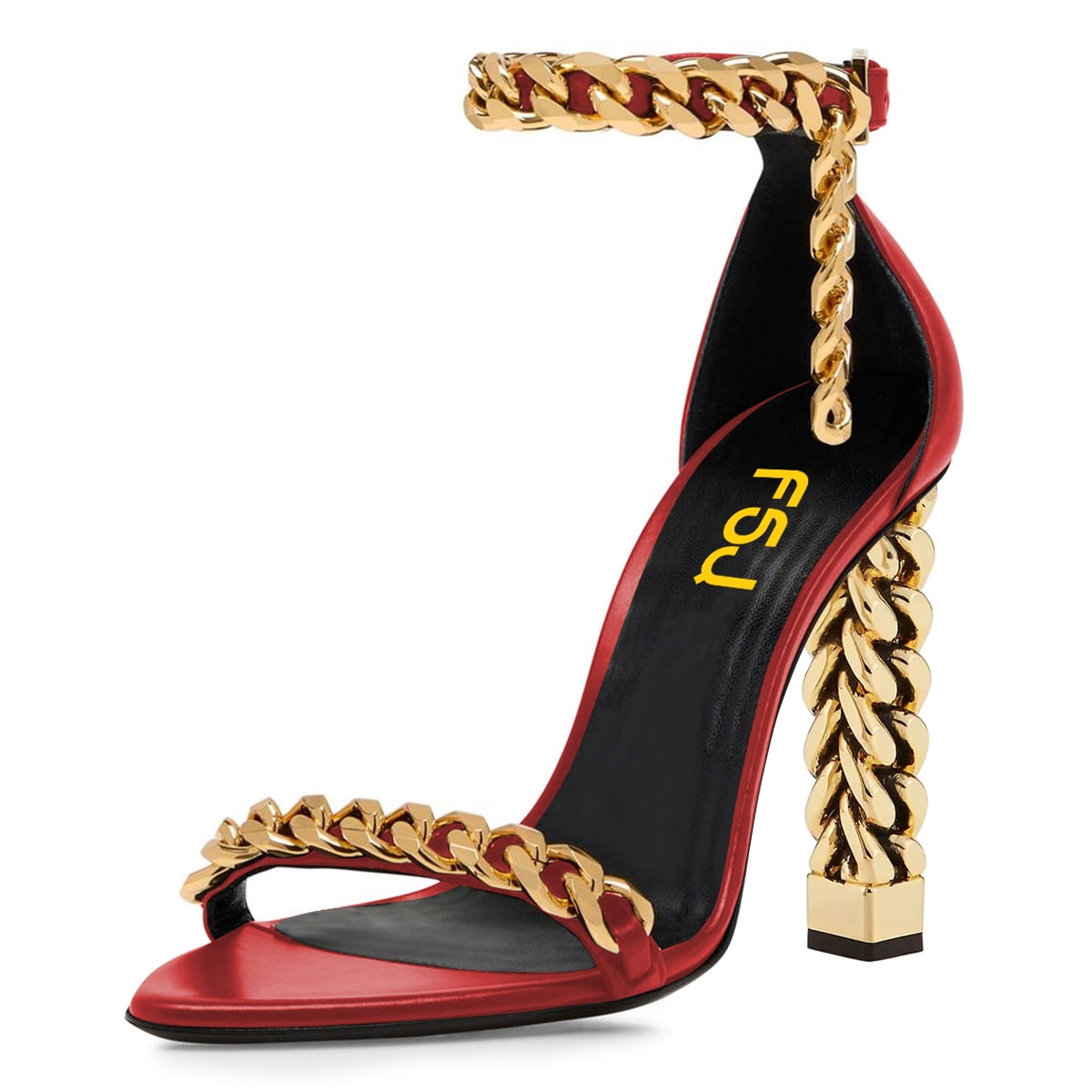 FSJ Women Ornamental Chains Open Almond Toe Sandals Ankle Strap Metal ...