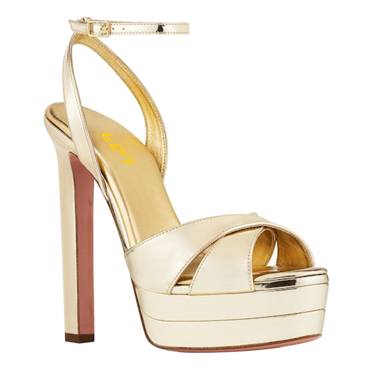 FSJ Women Peep Toe Platform Sandals Ankle Strap Chunky Block High Heel ...