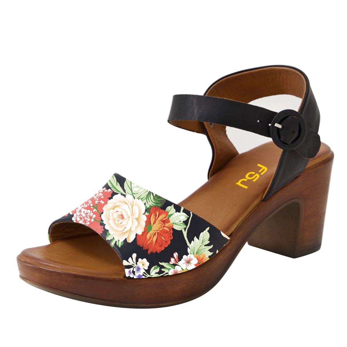FSJ Women Platform Chunky Heel Sandals Wooden Block Heel Comfortable ...
