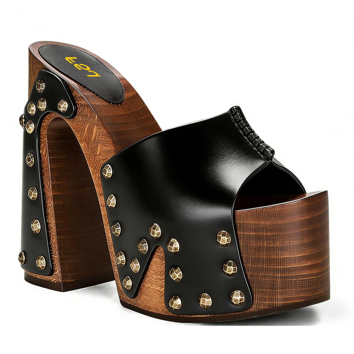 FSJ Women Platform Clogs Mules Open Toe Wooden Block High Heel Sandals ...