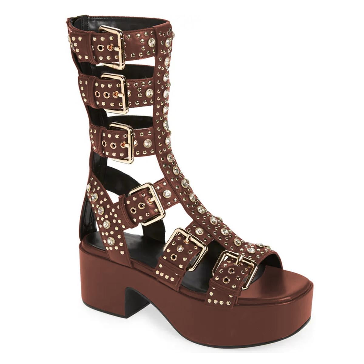 FSJ Women Platform Studded Mid Calf Gladiator Sandals Open Square Toe ...