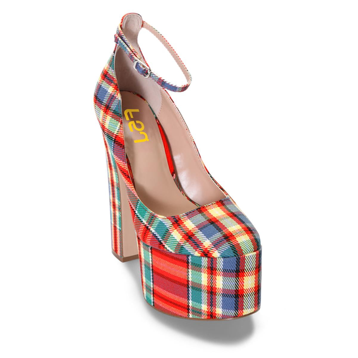 FSJ Women Platform Thin Ankle Strap Pumps Closed Toe Block High Heels ...