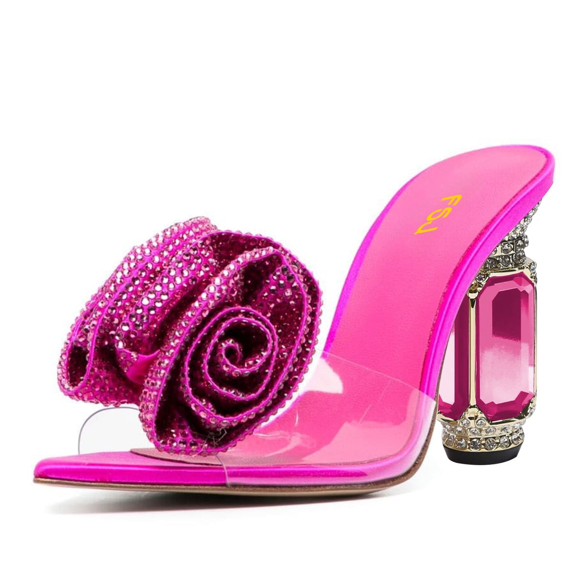 FSJ Women Sexy Charming Rose Floral Heel Sandals Clear PVC Band Crystal ...