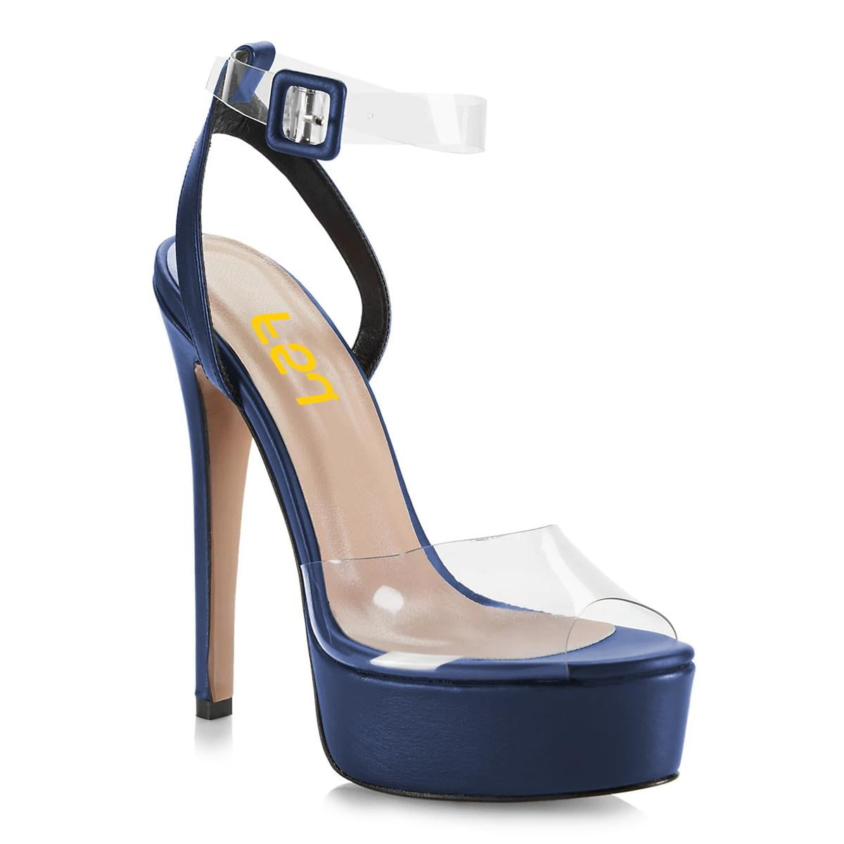 FSJ Women Sexy Peep Almond Toe Transparent Strap Sandals Platform ...