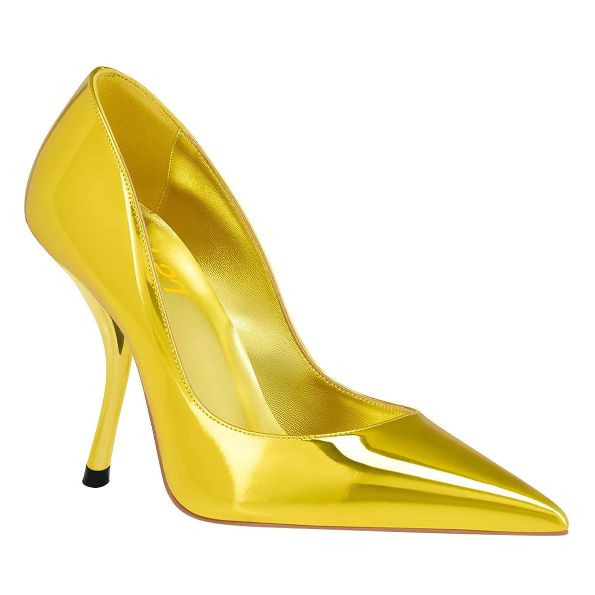 FSJ Women Shiny Pointed Toe Patent Pumps Slip on Stiletto High Heels ...