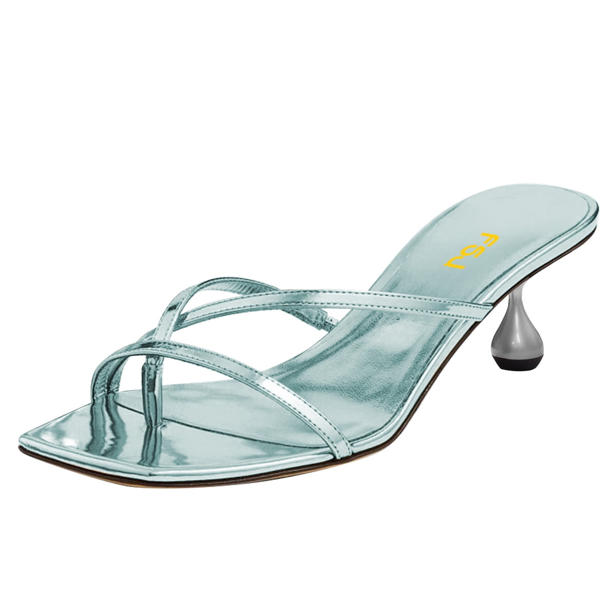 FSJ Women Strappy Heeled Square Open Toe Thong Sandals Special Kitten ...