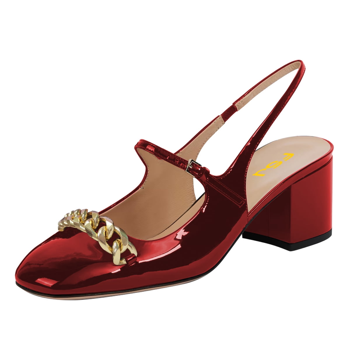 FSJ Women Stylish Block Chunky Mid Heels Slingback Pumps Square Closed ...