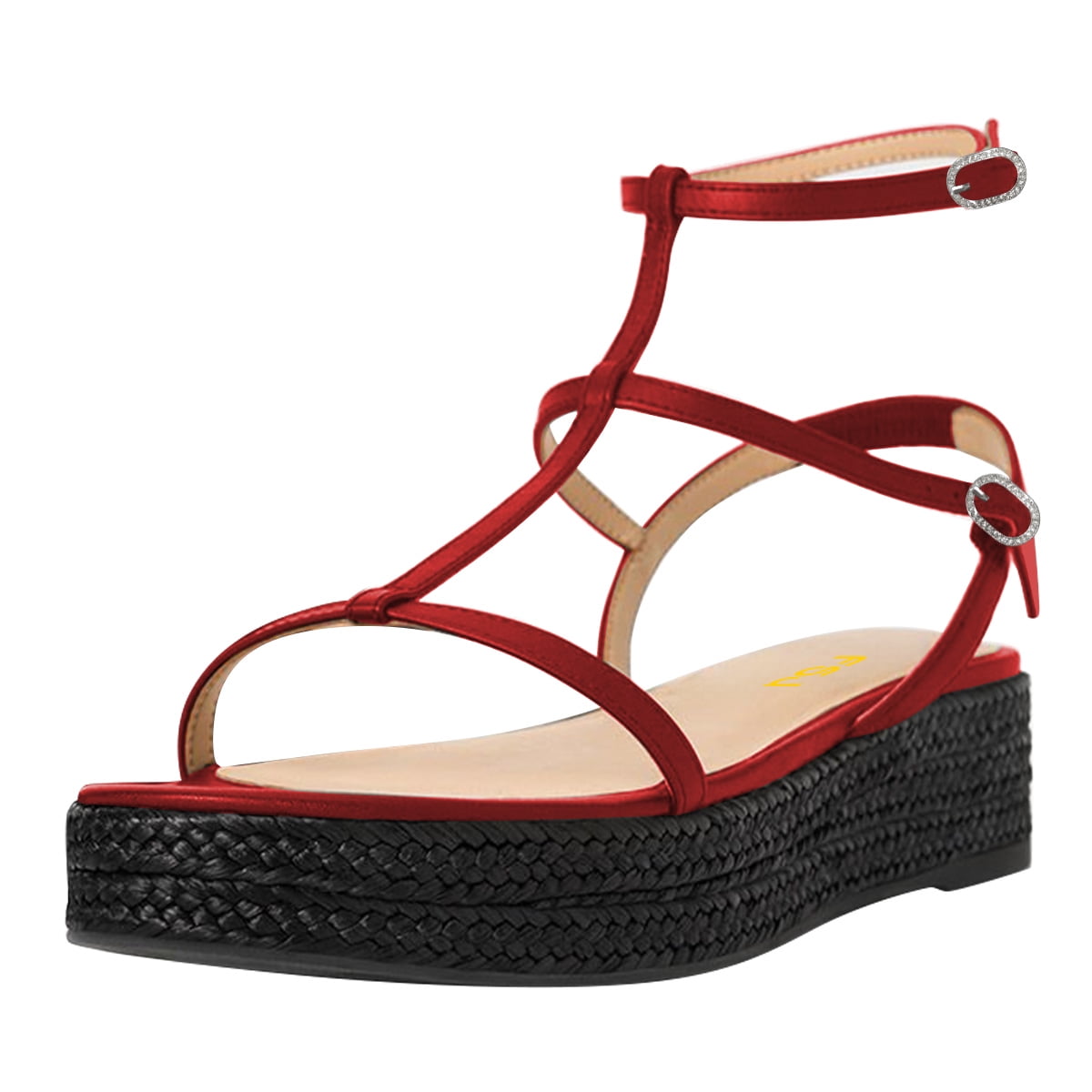 FSJ Women Vacation Espadrille Platform Low Heel Gladiator Round Open ...