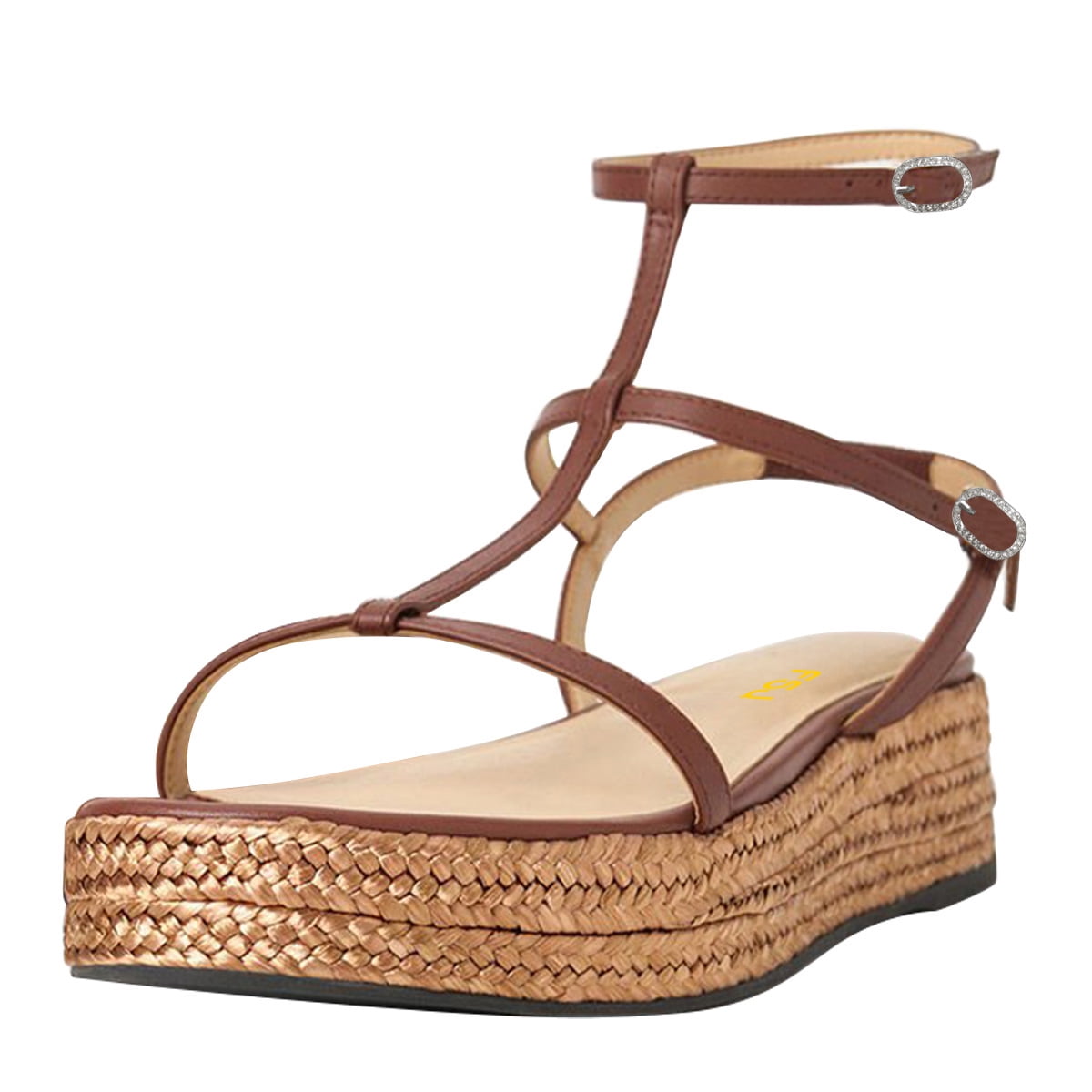 FSJ Women Vacation Espadrille Platform Low Heel Gladiator Round Open ...
