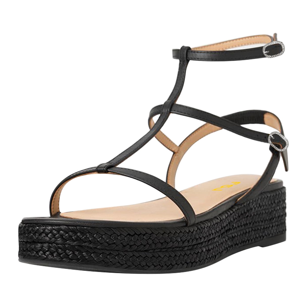 FSJ Women Vacation Espadrille Platform Low Heel Gladiator Round Open ...