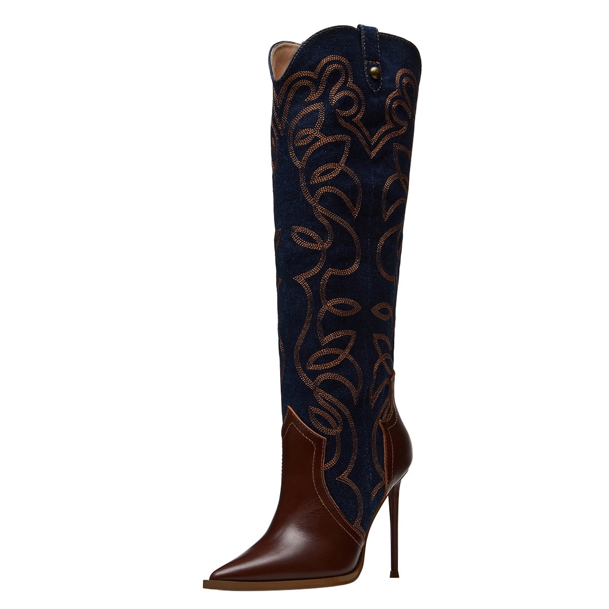 FSJ Women Western Pointed Closed Toe Knee High Boots Stiletto High Heel ...