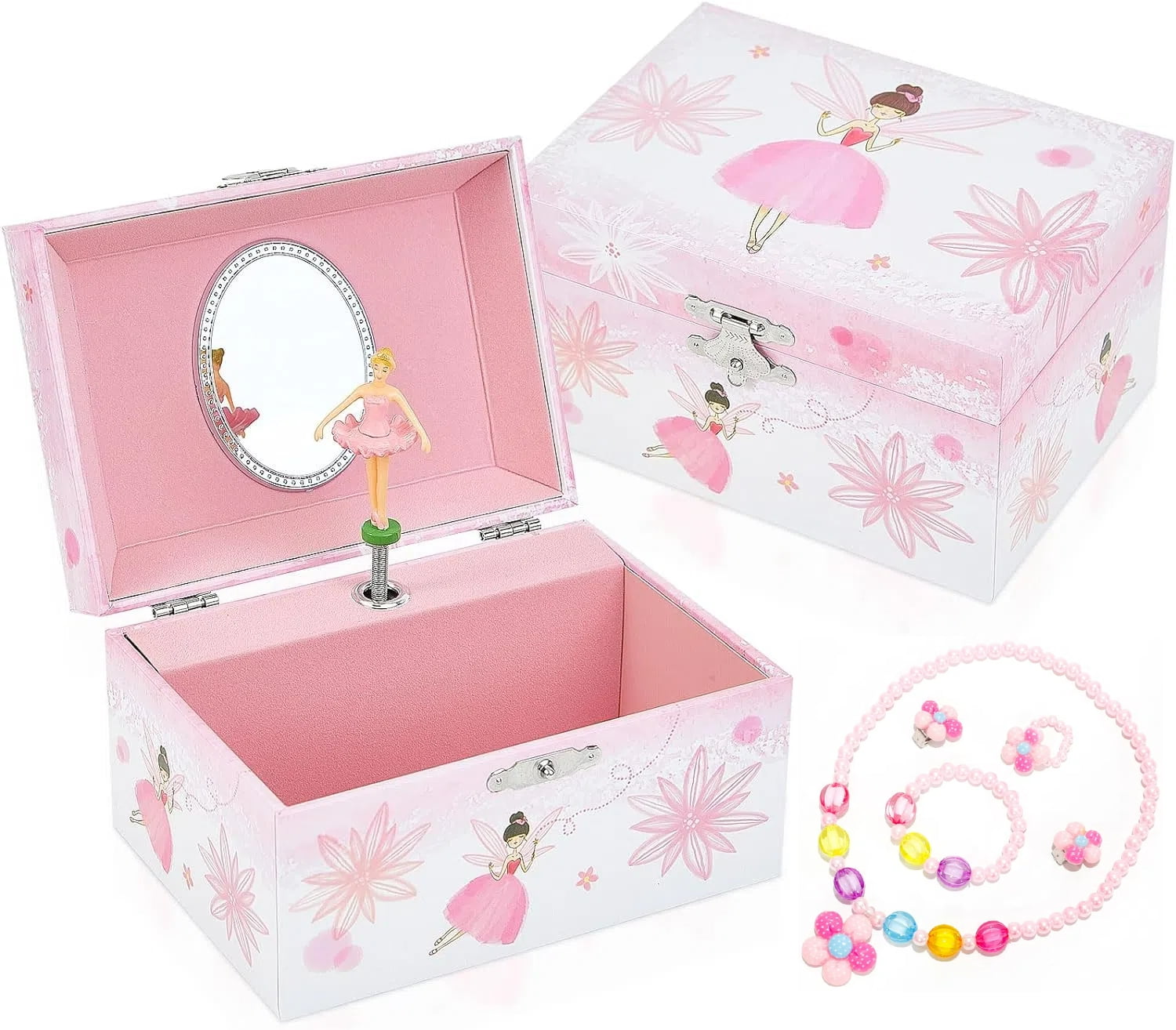FSJZC Spinning Ballerina Jewelry Box, Fairy Design Music Box for Girls ...