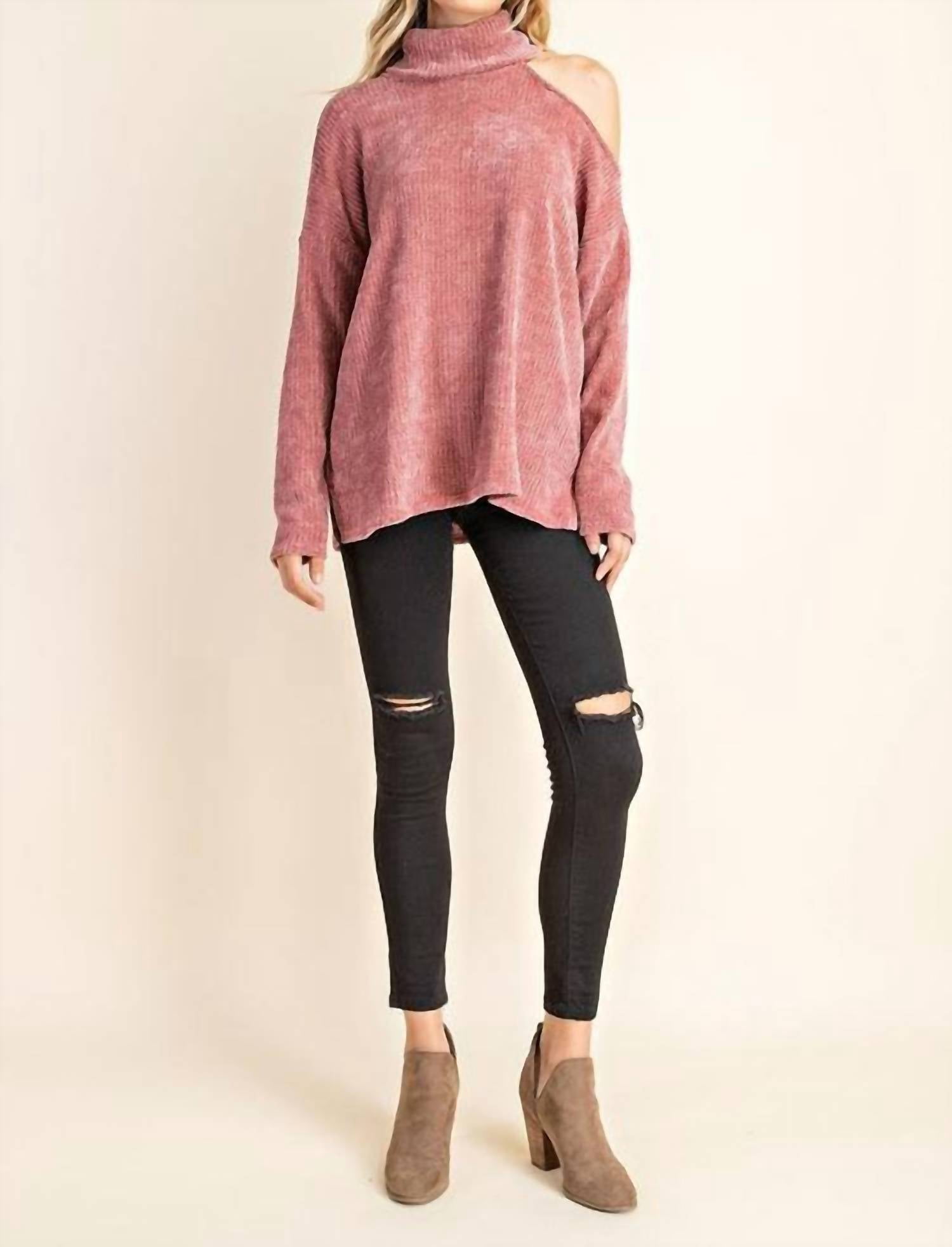 FSL Apparel Cold Shoulder Turtleneck Sweater - Walmart.com