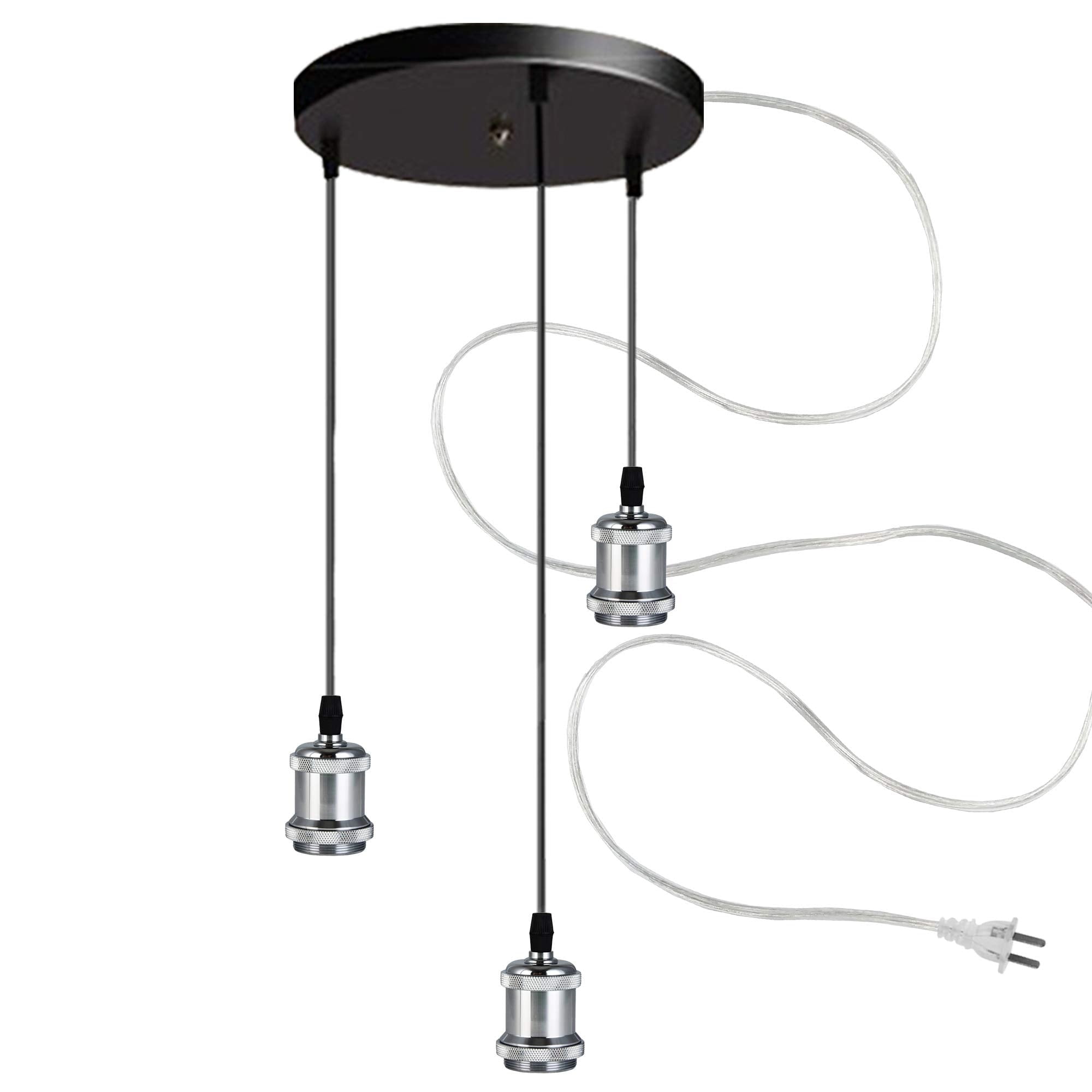 FSLIVING Retro 3-Light Dimmable Chrome Pendant Light with E26 Bulb ...