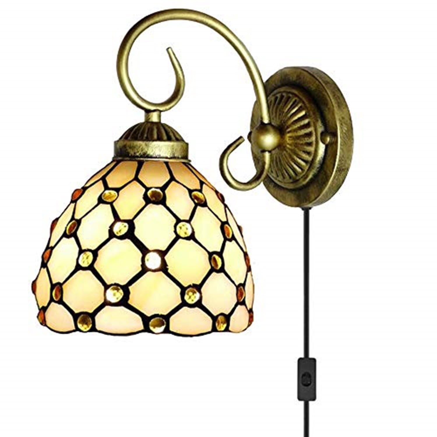 FSLIVING Tiffany Style Plug-in Wall Sconce, Vintage Glass Shade, E26 ...