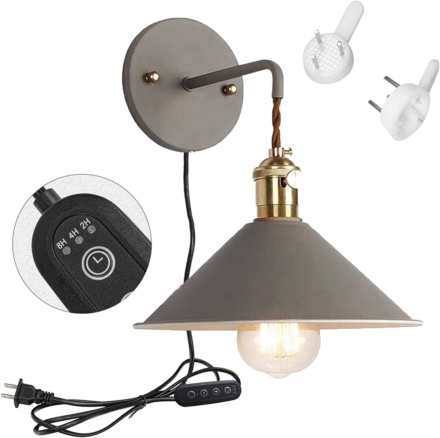 FSLiving 1-Light Sconce Macaron Lighting Fixture with 6ft Plug-in Cord ...