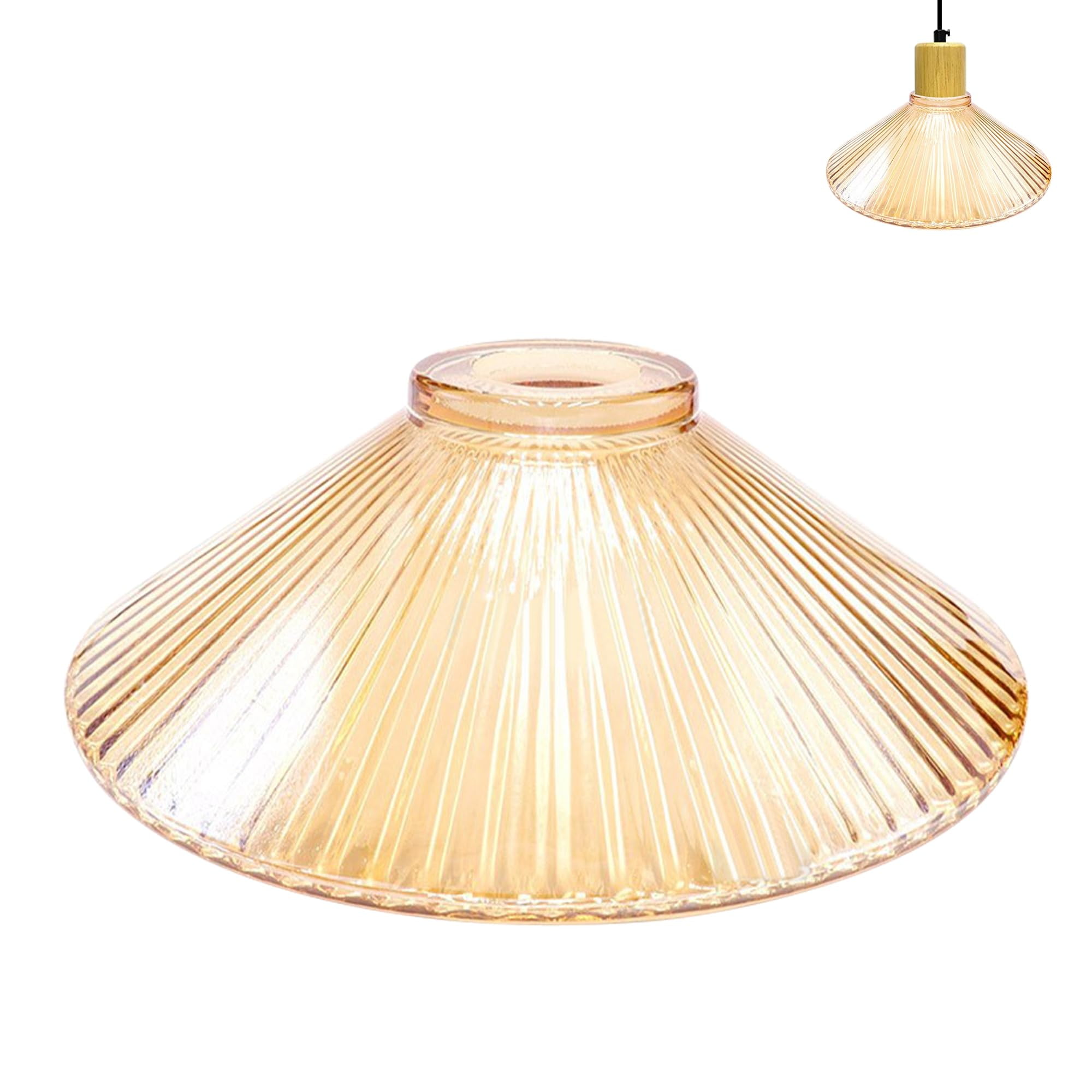 FSLiving 1-Pack 9.8" Clear Amber Glass Cone Lamp Shade Replacement ...