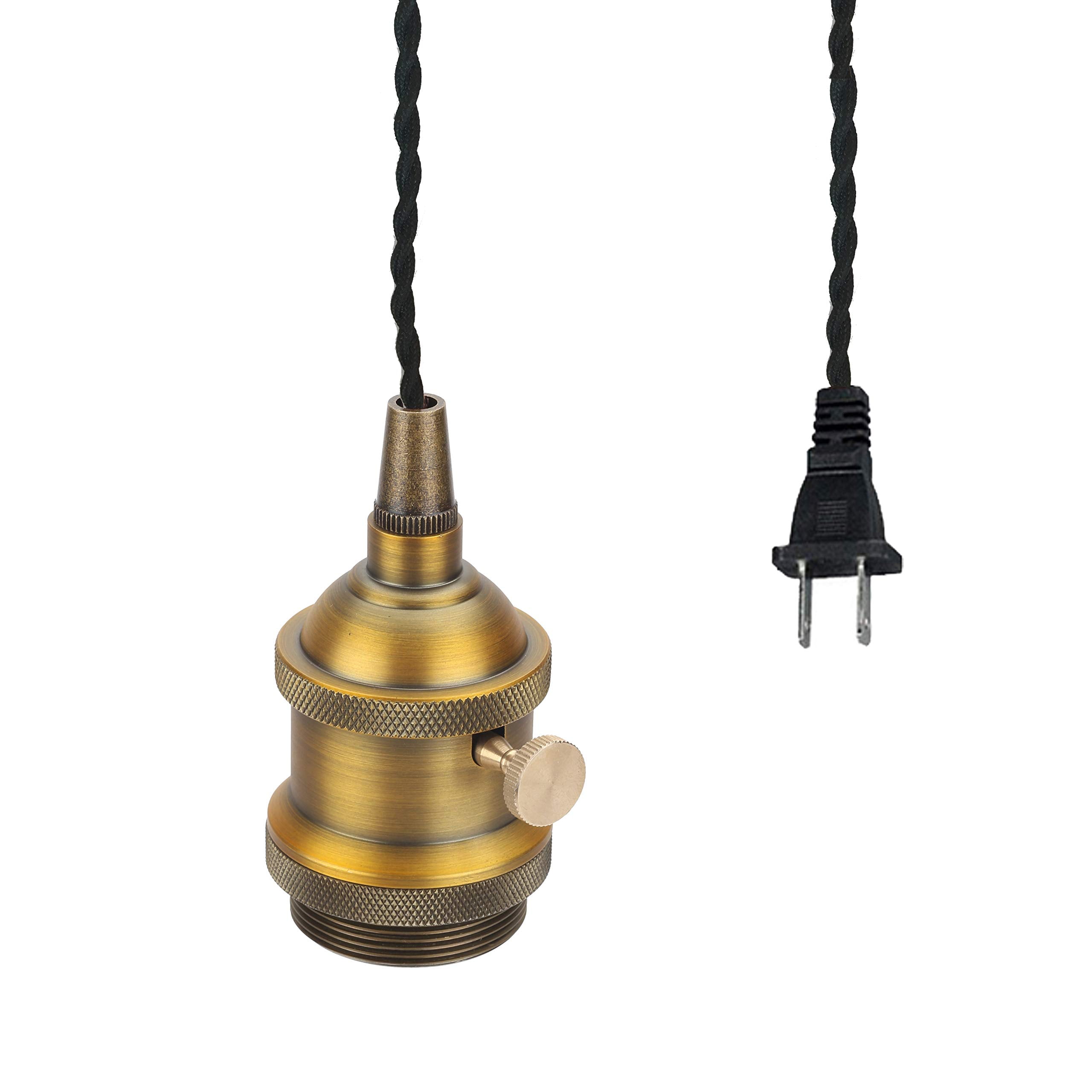 FSLiving 15ft Dimmer Switch Plug in Black Twisted Wire Pendant Light ...