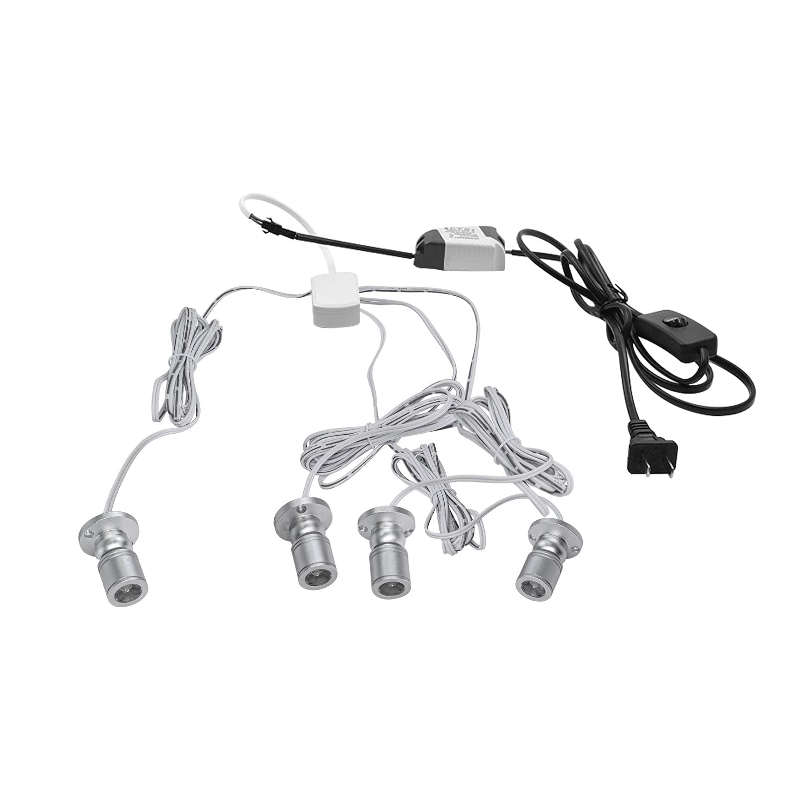 FSLiving 1W LED Mini Spotlight 360°Rotated Plug in Button Cable Silver ...