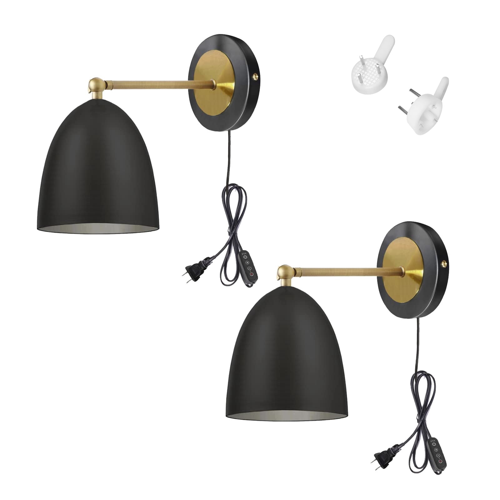 FSLiving 2-Lamps Timer Set Dimmable Wall Lighting 5.9Ft Plug in White ...