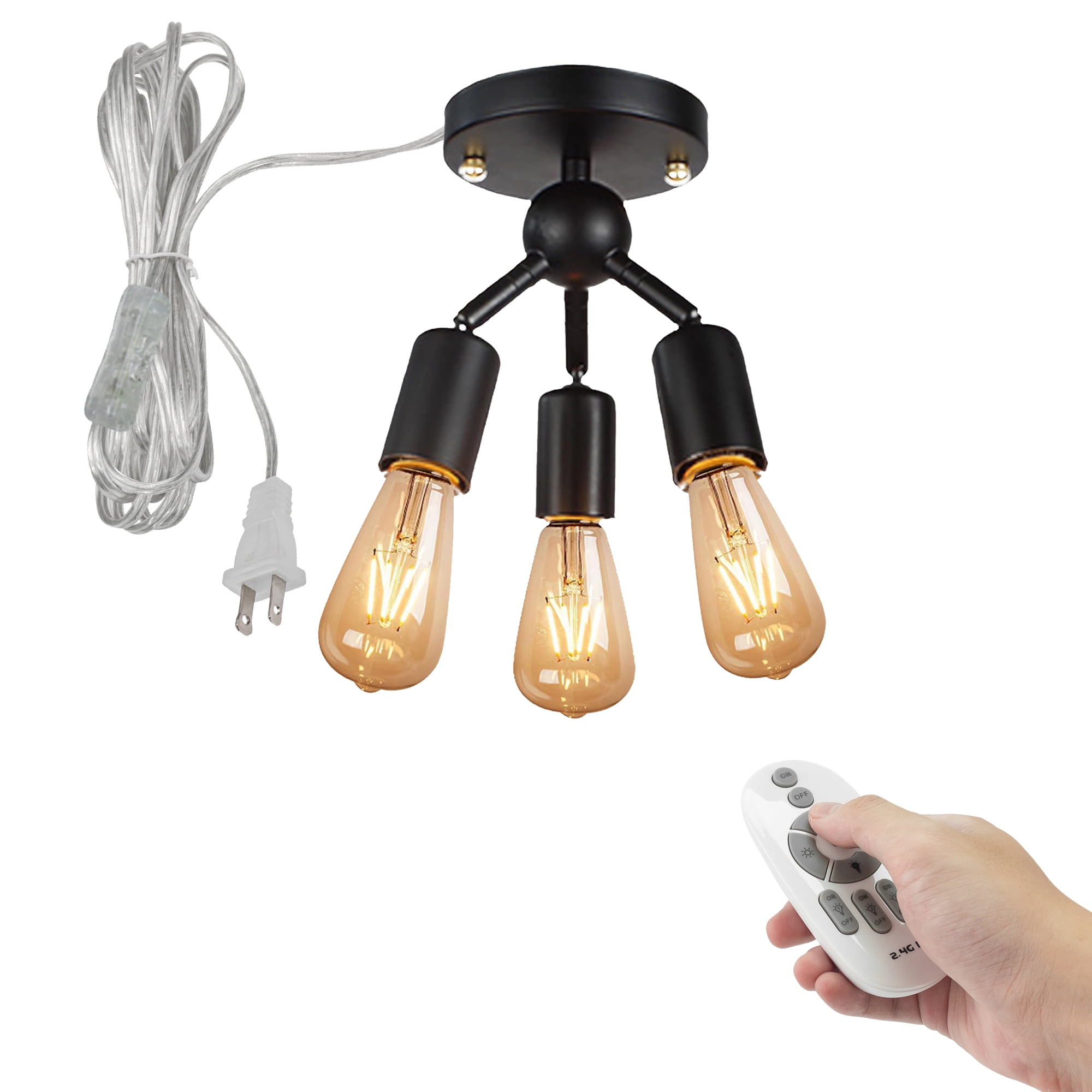 FSLiving 3-Head Hanging Light with 15ft Plug-in Cord Silver Decorative ...