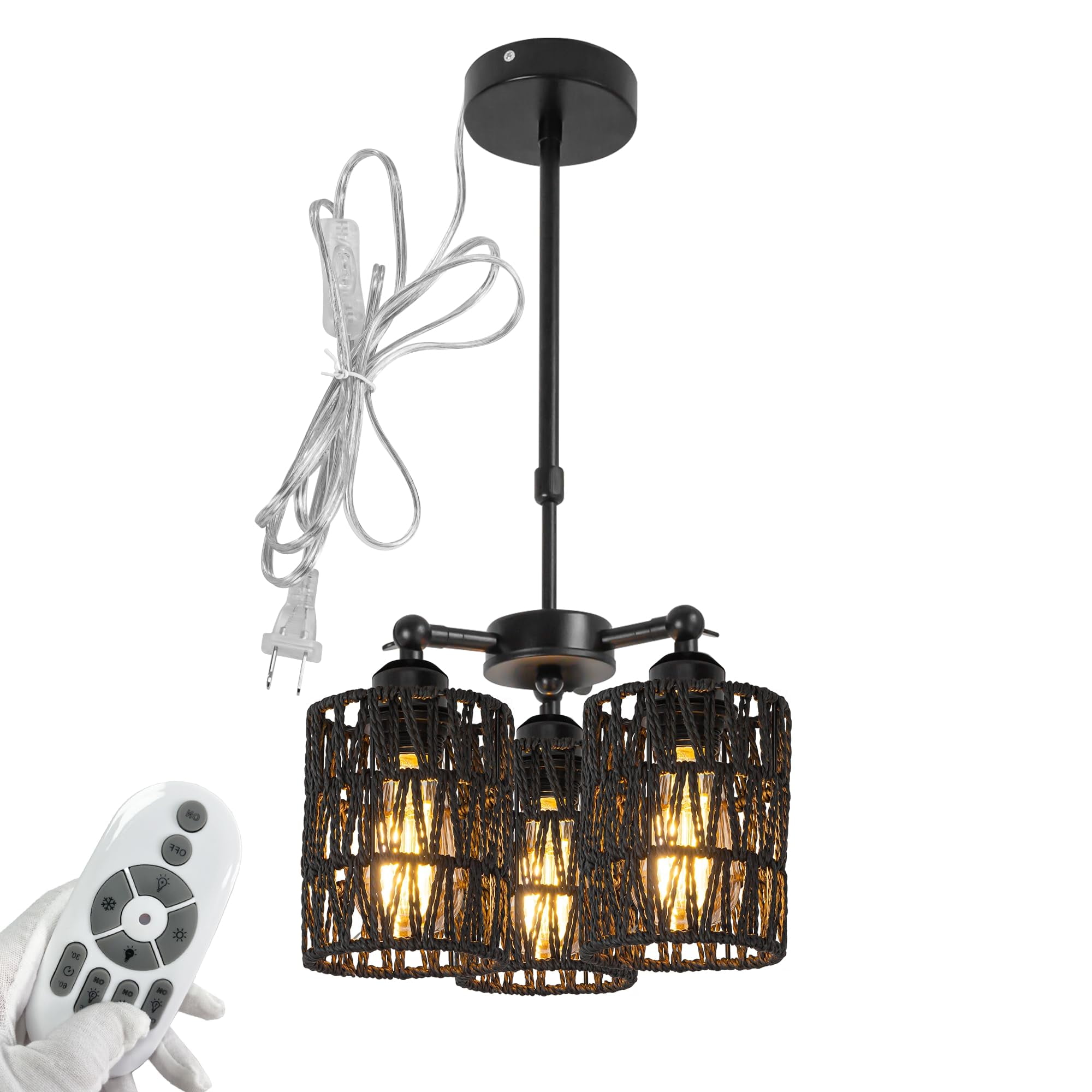 FSLiving 3-Heads Adjustable Height Telescoping Rod 15ft Plug-in Cord by ...