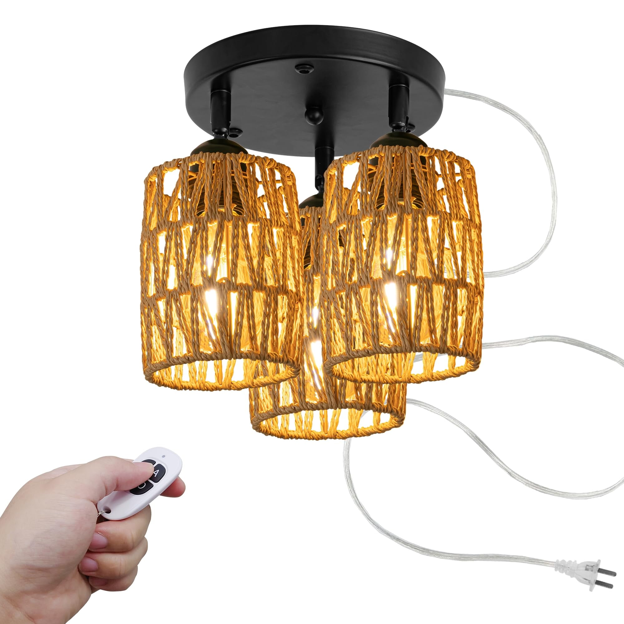 FSLiving 3-Heads Gimbaled Light 15ft Plug-in Cord Remote Control ...