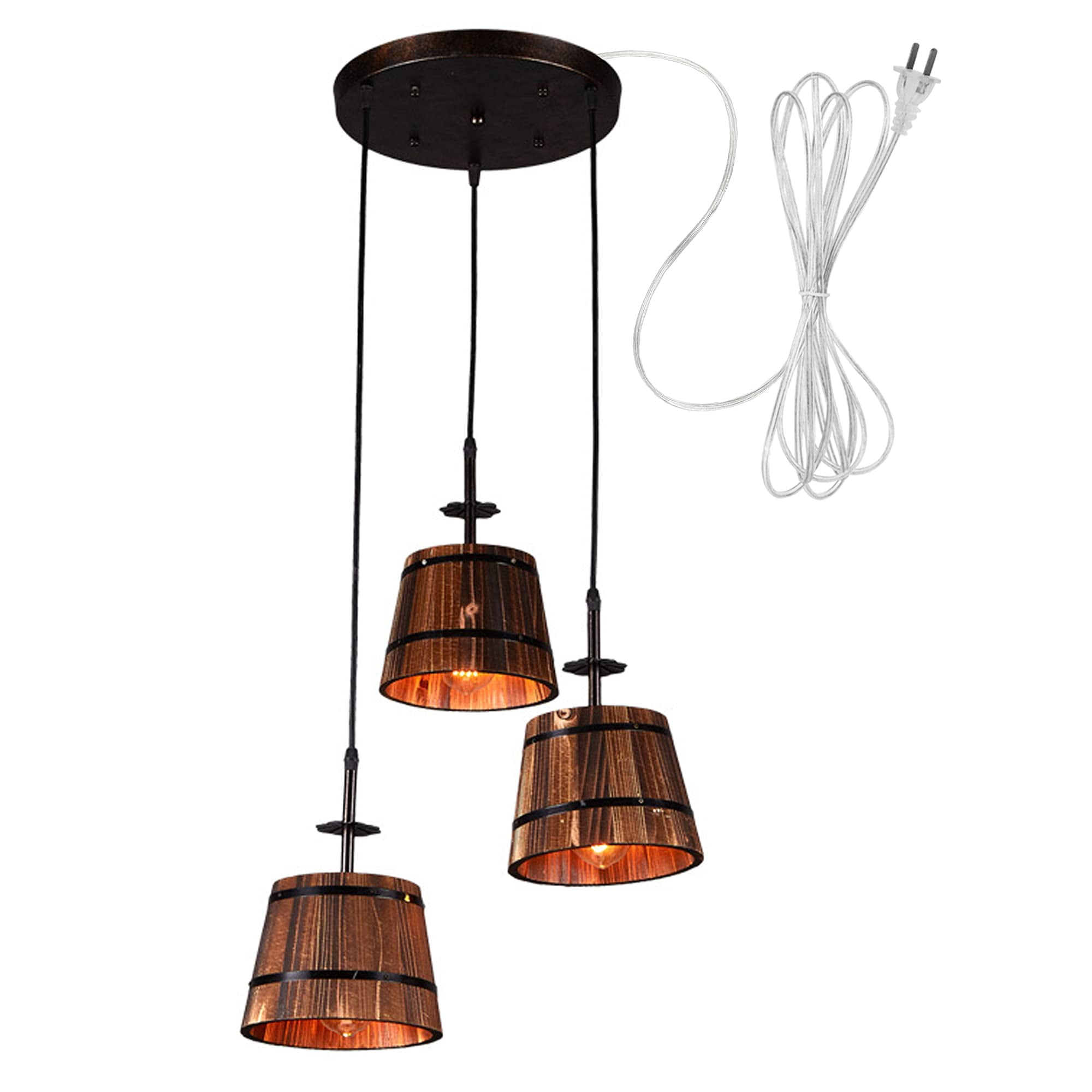 FSLiving 3-Light Ceiling-Mounted Swag Pendant Light with 15ft Plug in ...