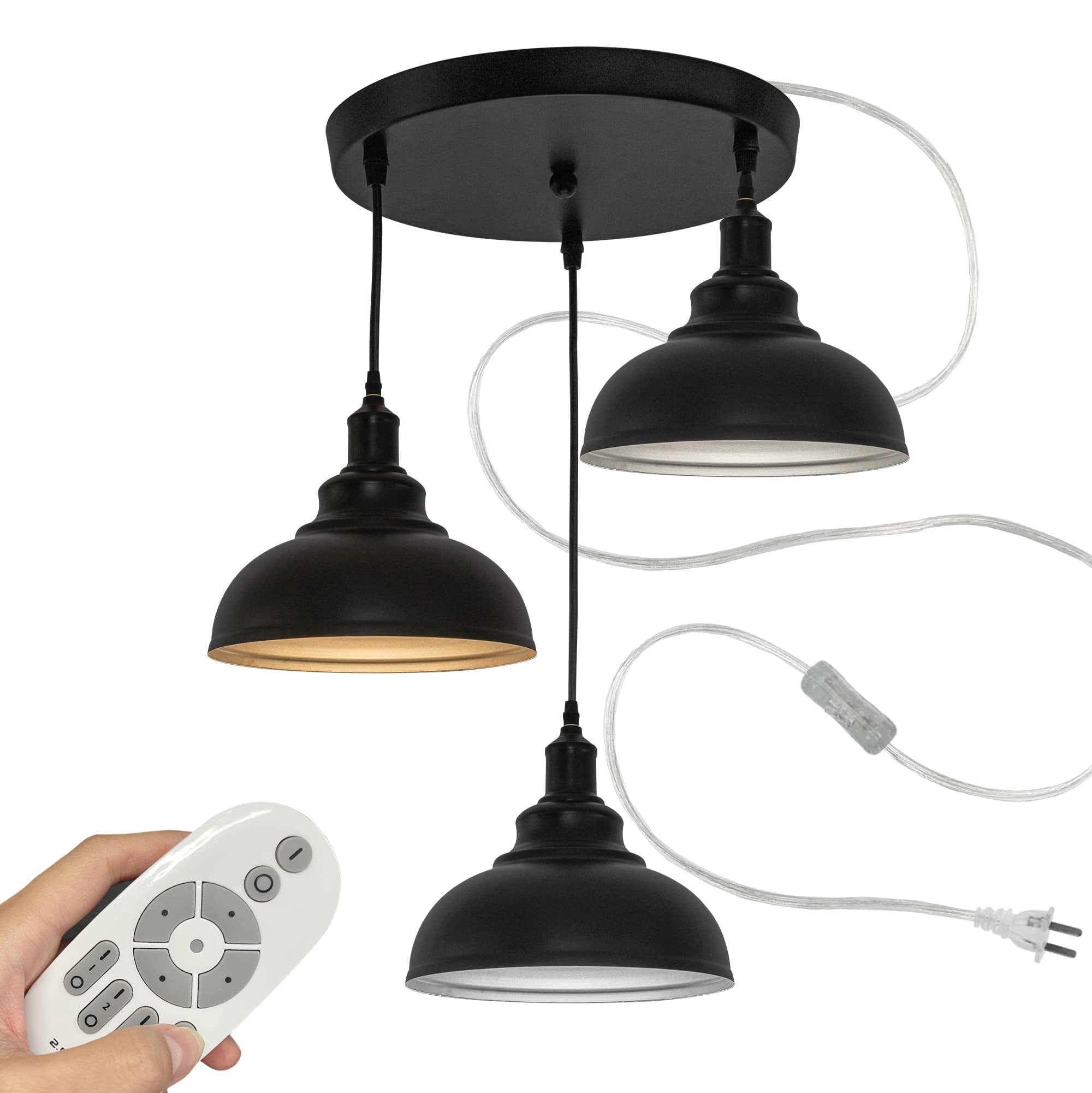 FSLiving 3-Light Swag Pendant Light with 15ft Plug-in On/Off Switch ...