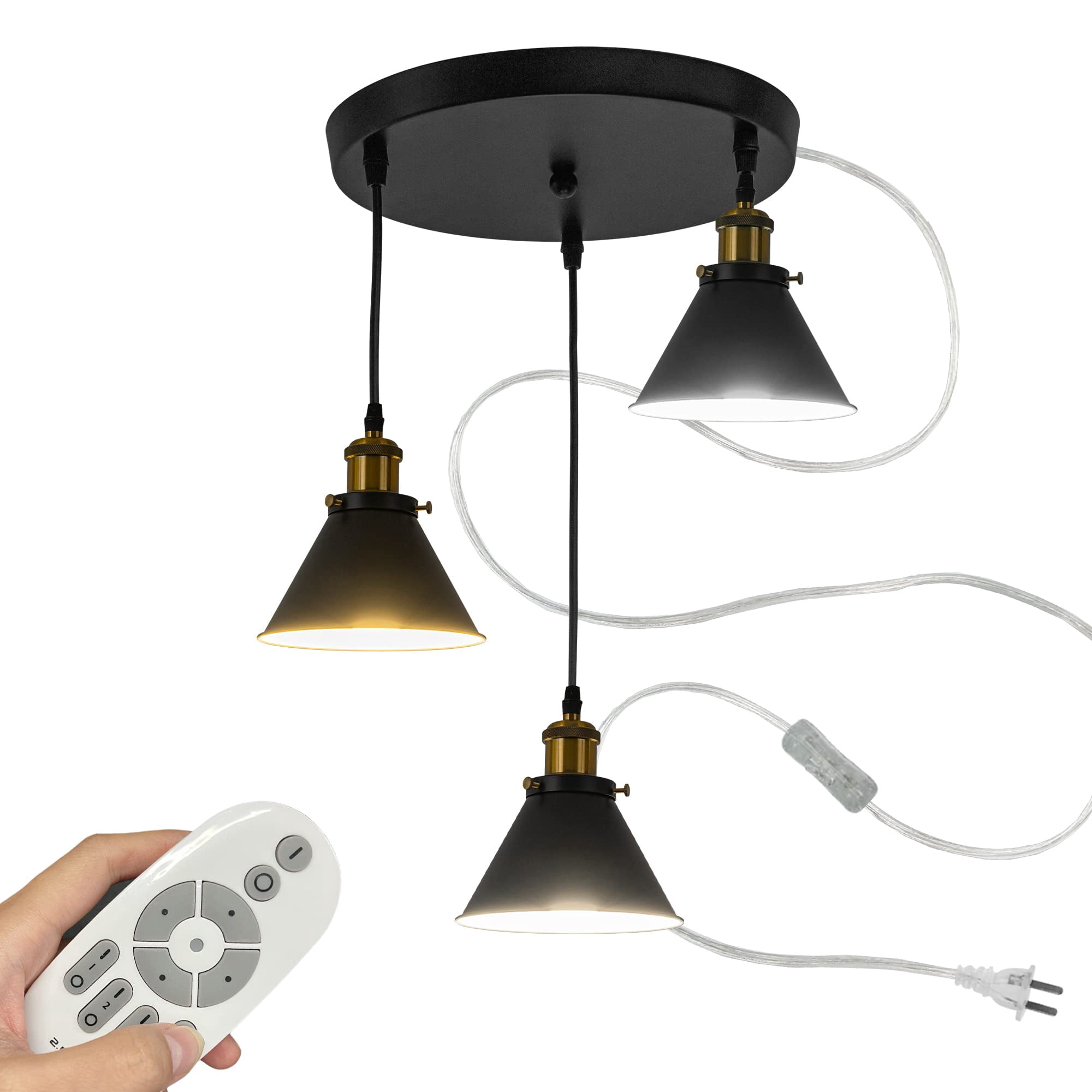 FSLiving 3-Light Swag Pendant Light with 15ft Plug-in On/Off Switch ...