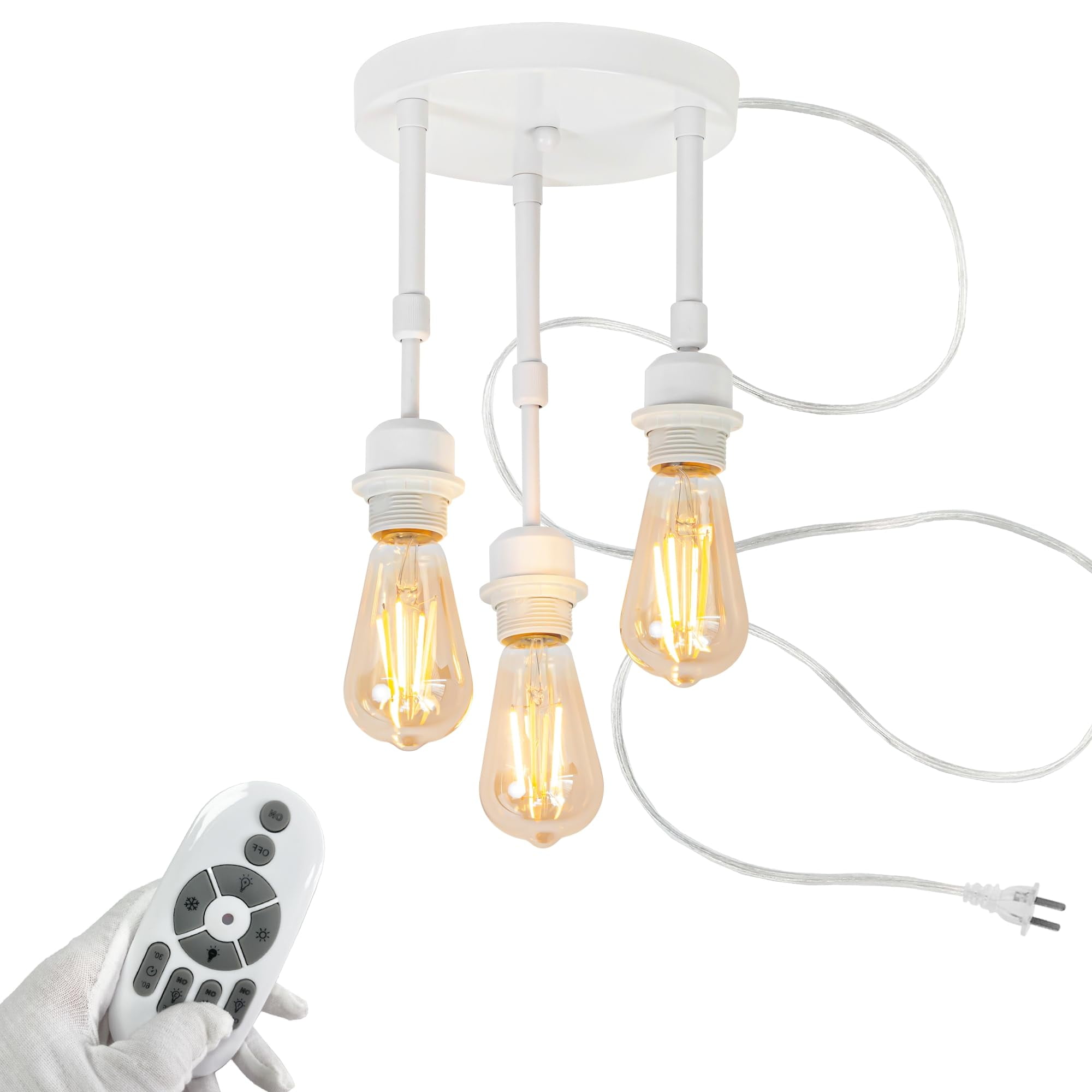 FSLiving 3-Lights Adjustable Height Telescoping Rod 15ft Plug-in Cord ...