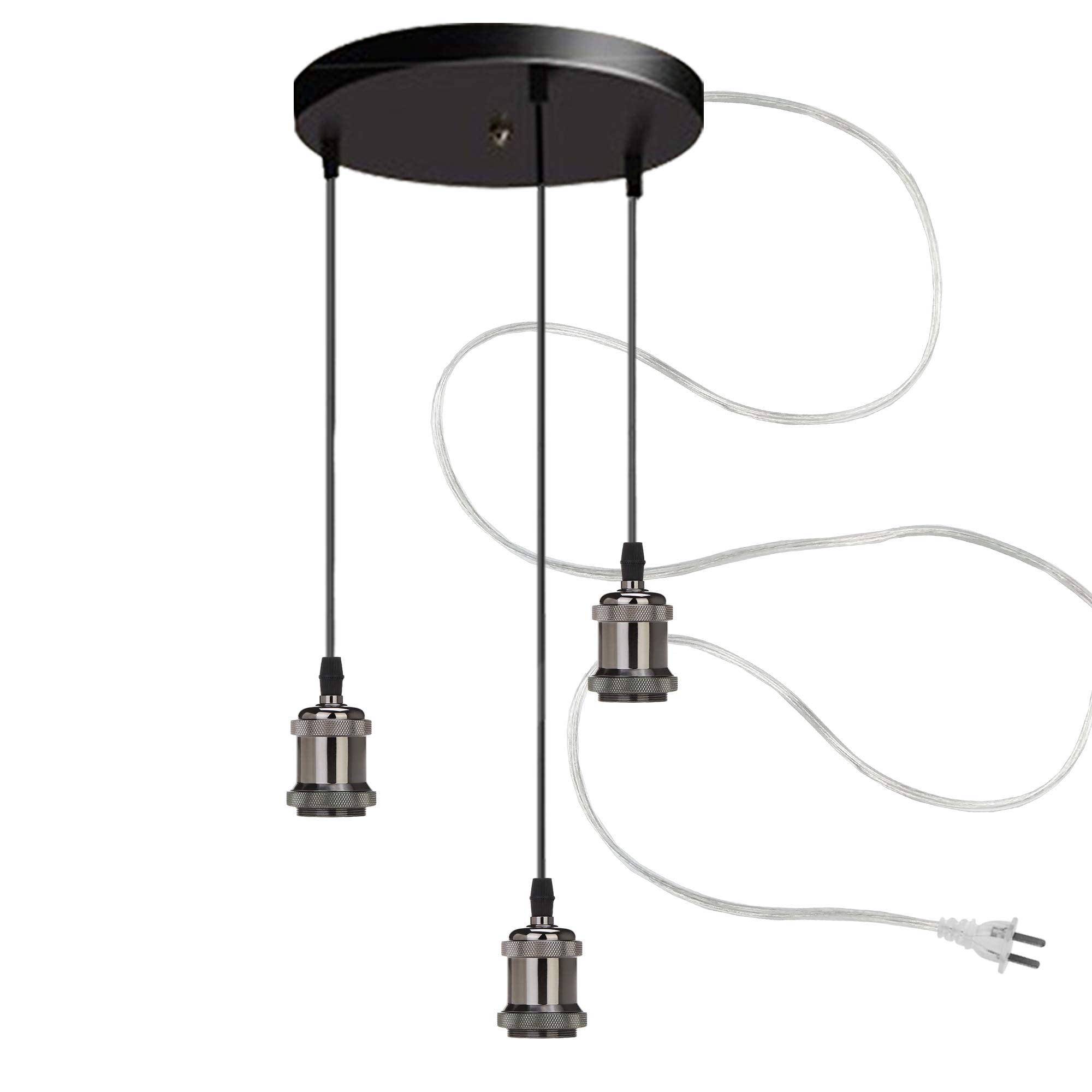 FSLiving 3 Lights Ceiling-Mounted Swag Pendant Light with 15ft Plug in ...