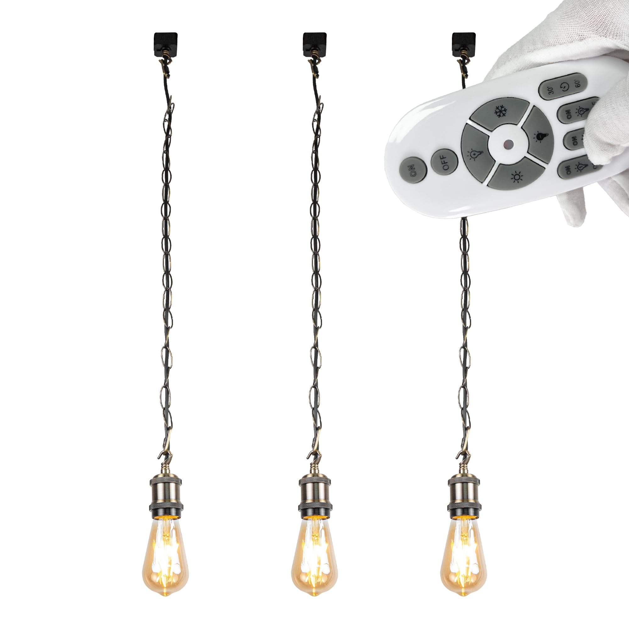 FSLiving 3 Lights J-Type Track Light Stepless Dimming 4W LED Edison Bulbs Track Vintage American ...