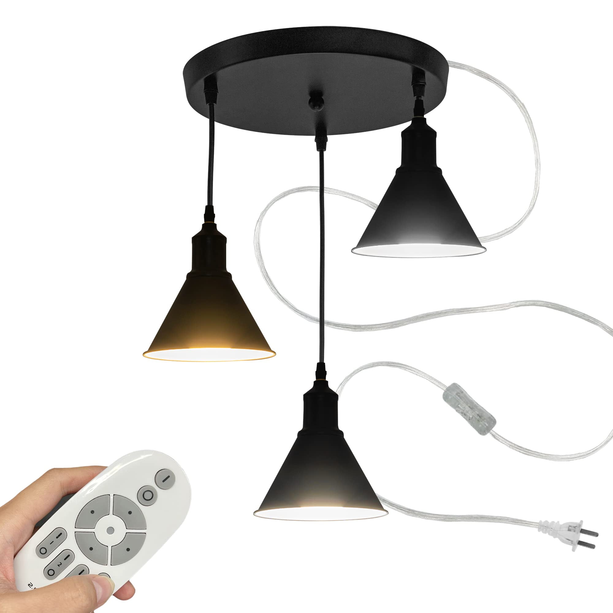 FSLiving 3-Lights Swag Pendant Light with 15ft Plug-in UL Cord Dimmable ...