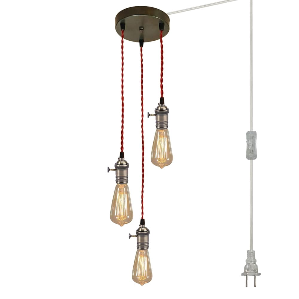 FSLiving 3-Lights Swag Pendant Light with 15ft Plug-in UL ON/Off Switch ...
